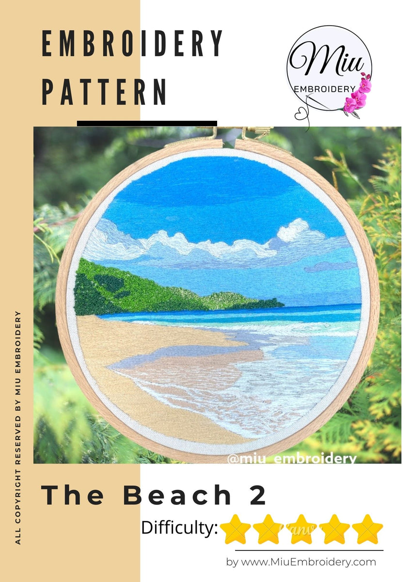 Thread Painting PDF Embroidery Pattern + Video Tutorial - The Beach 2 ...