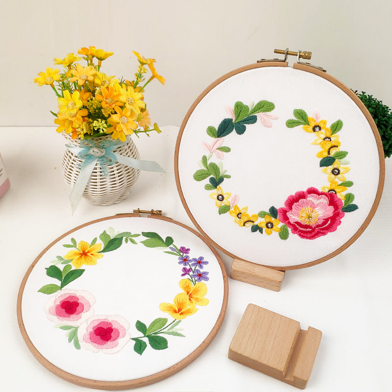 Flower Wreath Hand Embroidery Full Kit 20cm – MiuEmbroidery