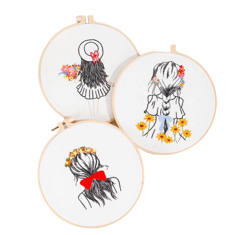 Beginners Girl Drawing Hand Embroidery DIY Kit 20cm – MiuEmbroidery